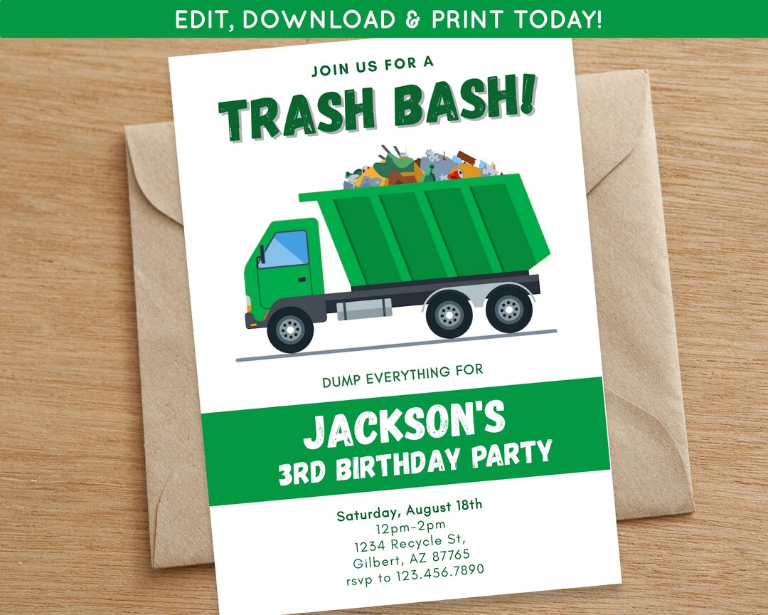 Trash Bash First Birthday Invitation | Trash Bash Twins First Birthday ...