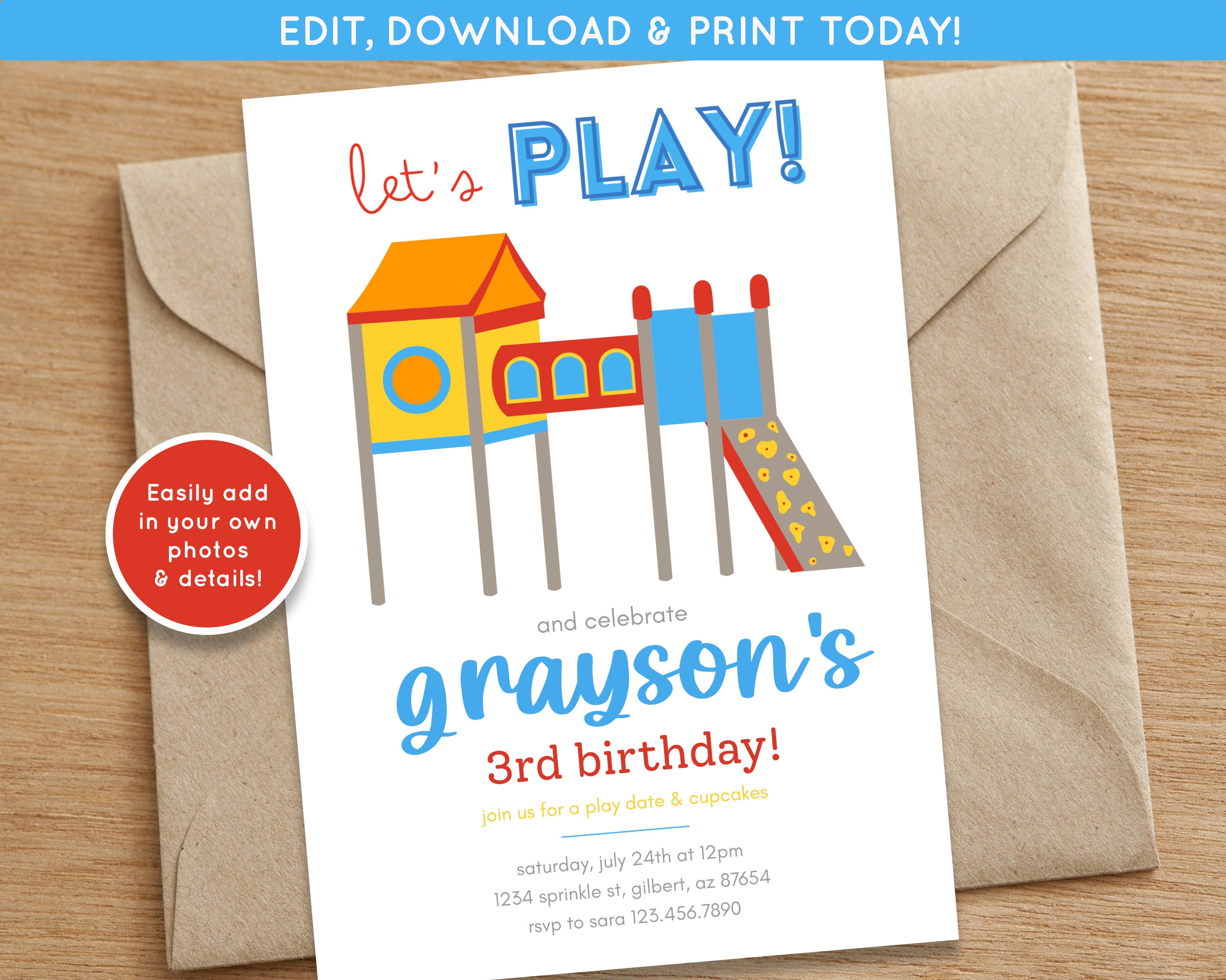Playdate Park Birthday Invite | Let's Play Party | Boys Birthday Party ...
