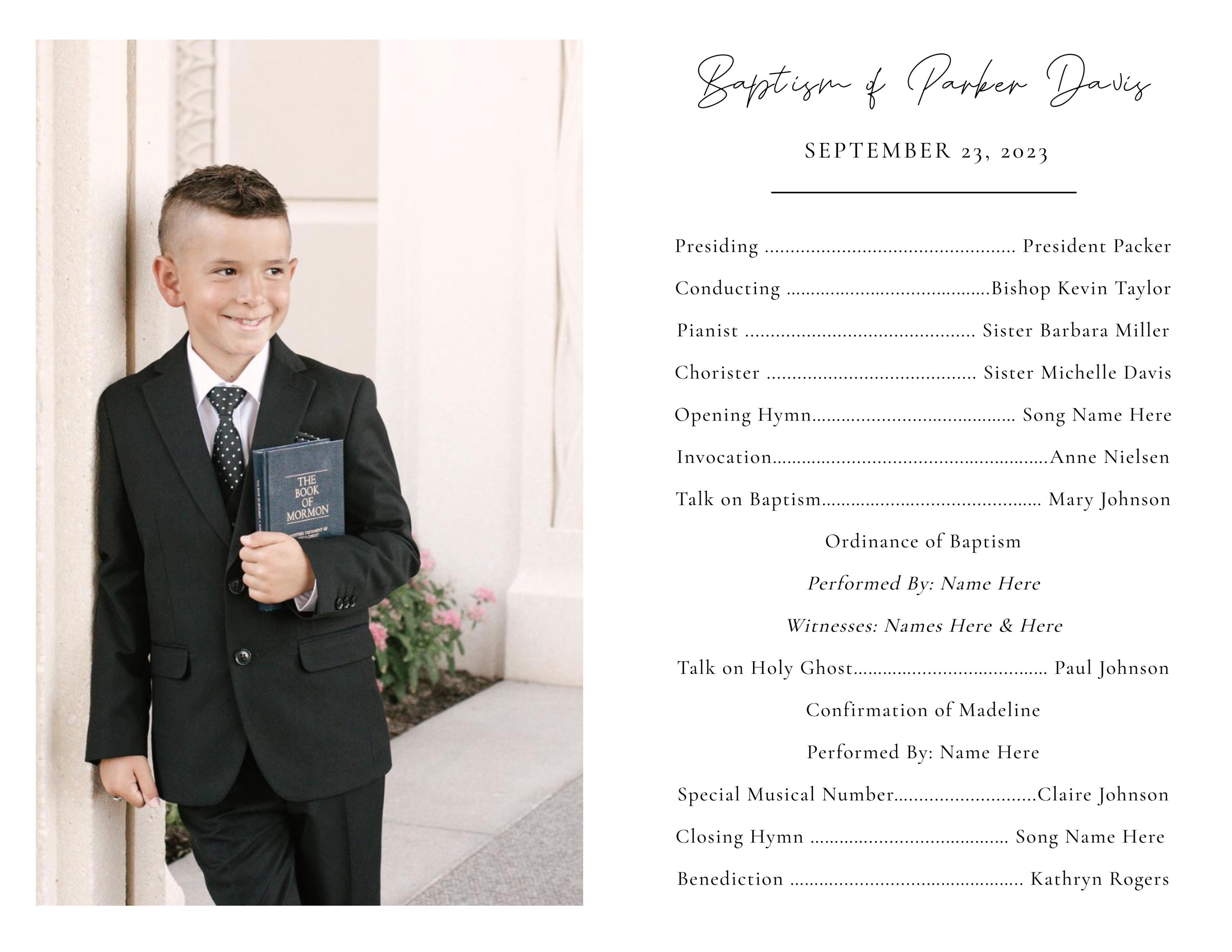 LDS Baptism Program Boy | Modern Baptism Program Editable | Arch ...