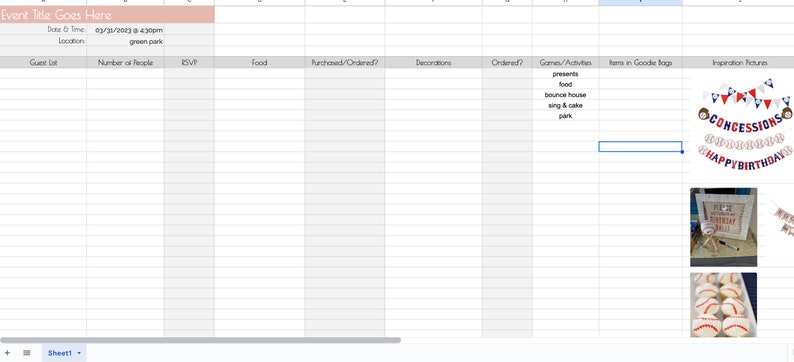 Digital Party Planner Spreadsheet, Google Sheets Birthday Party Planner ...