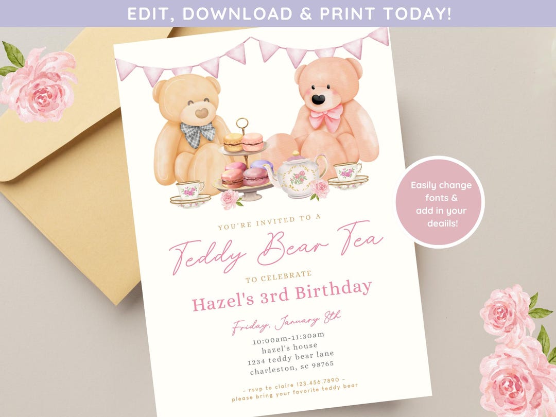 Teddy Bear Tea Birthday Party Invitation | Dolly and Me Party | Teddy ...