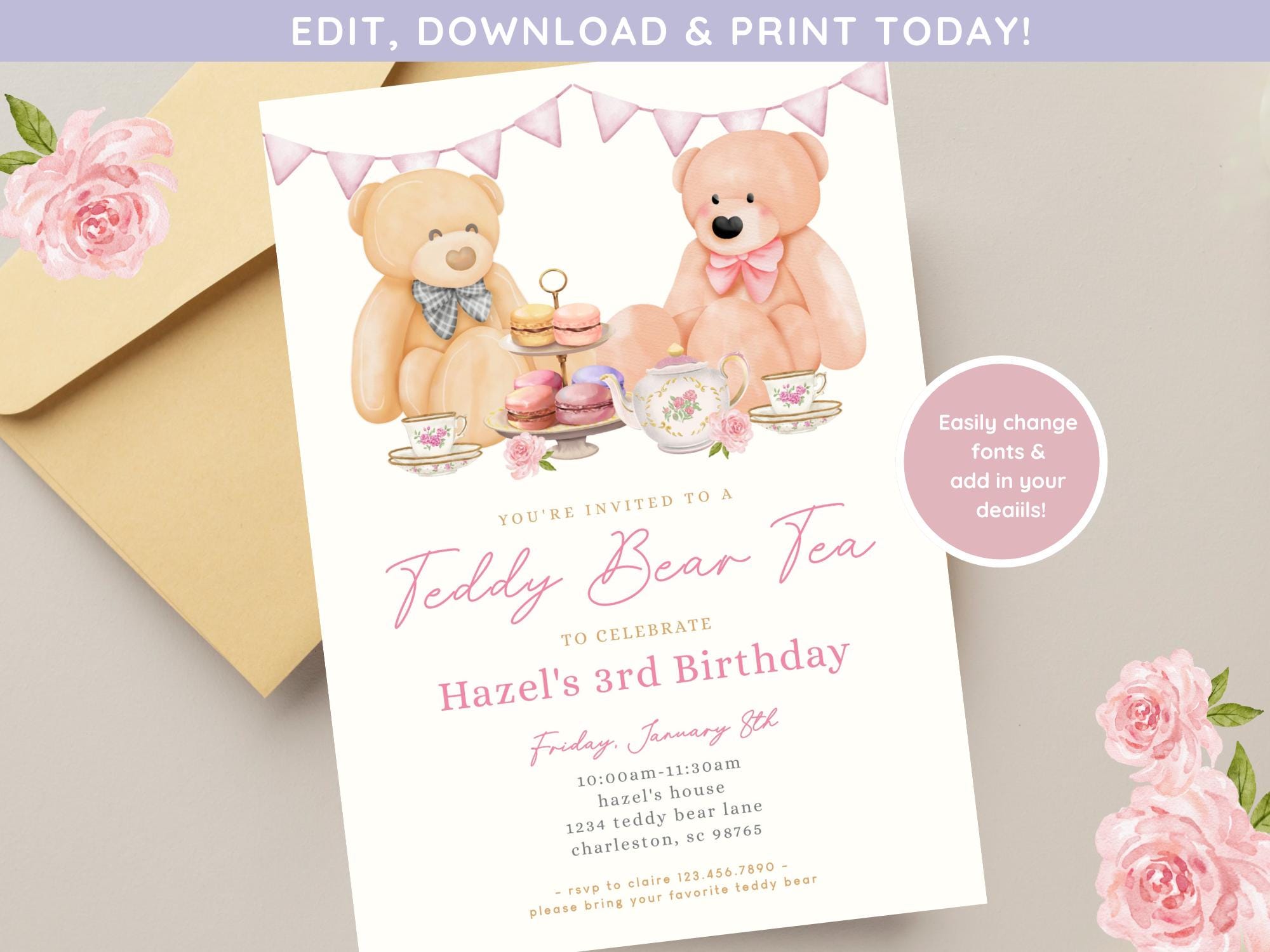 Teddy Bear Tea Birthday Party Invitation | Dolly and Me Party | Teddy ...