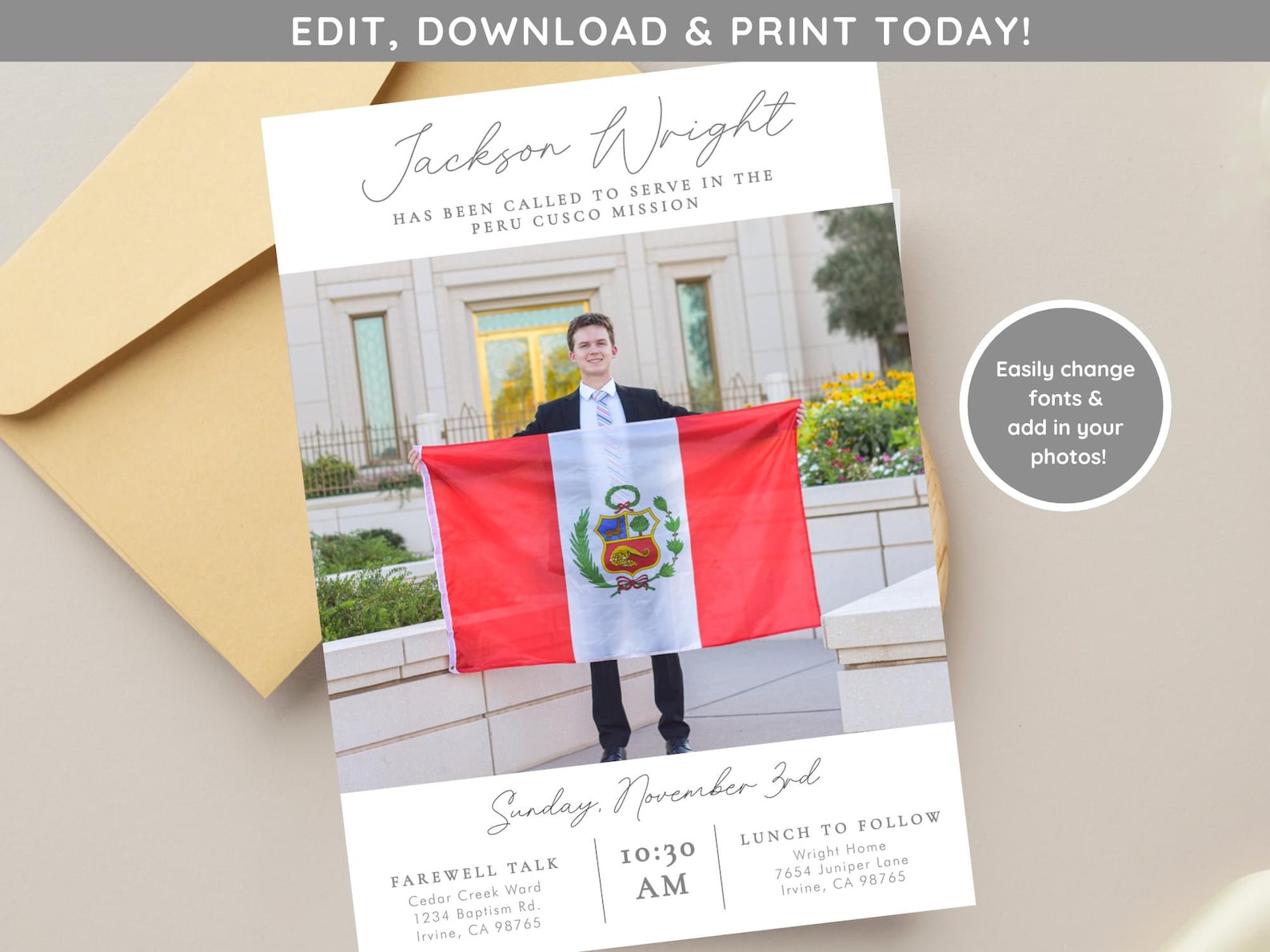 LDS Mission Farewell Invitation | Missionary Announcement | Editable ...