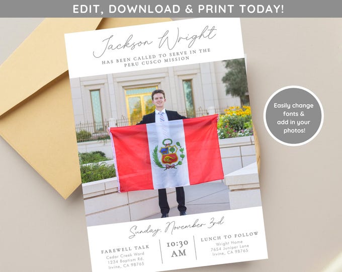 Missionary Announcement | LDS Mission Farewell Invitation ...