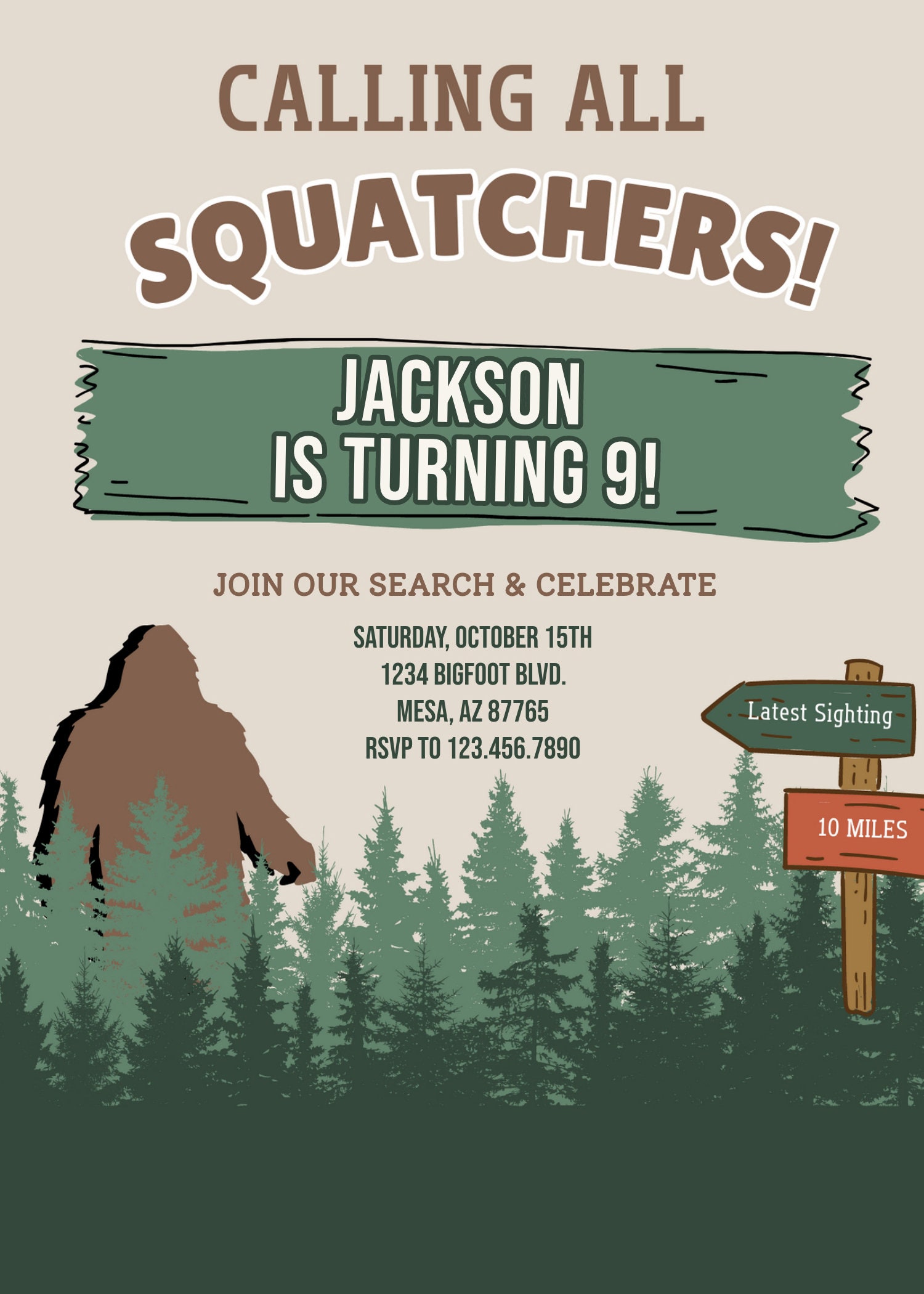 Sasquatch Search Birthday Invite | Big Foot Invite | Boys Birthday ...