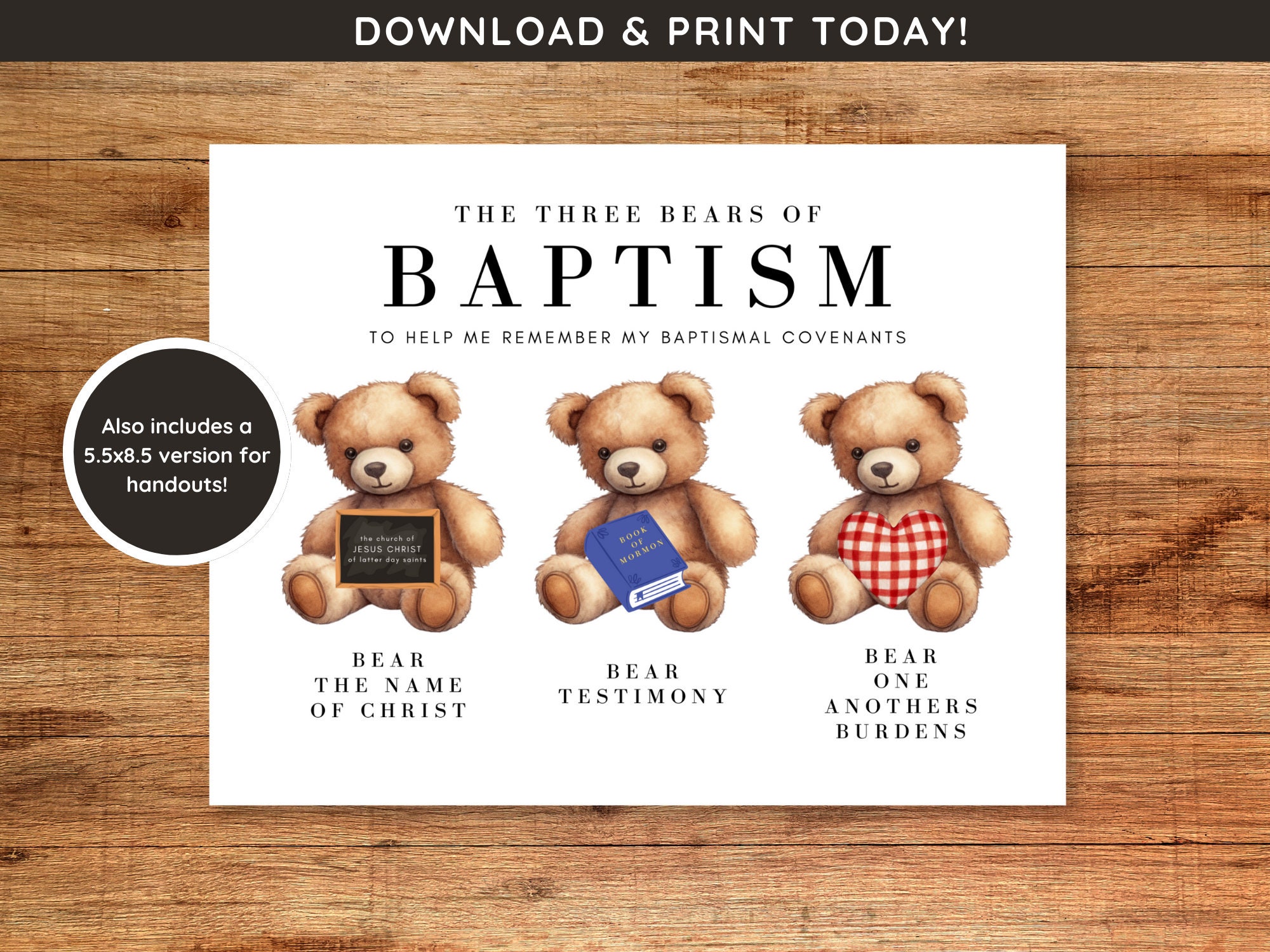 The Three Bears of Baptism LDS Printable Kit Baptism Talk, Signs ...