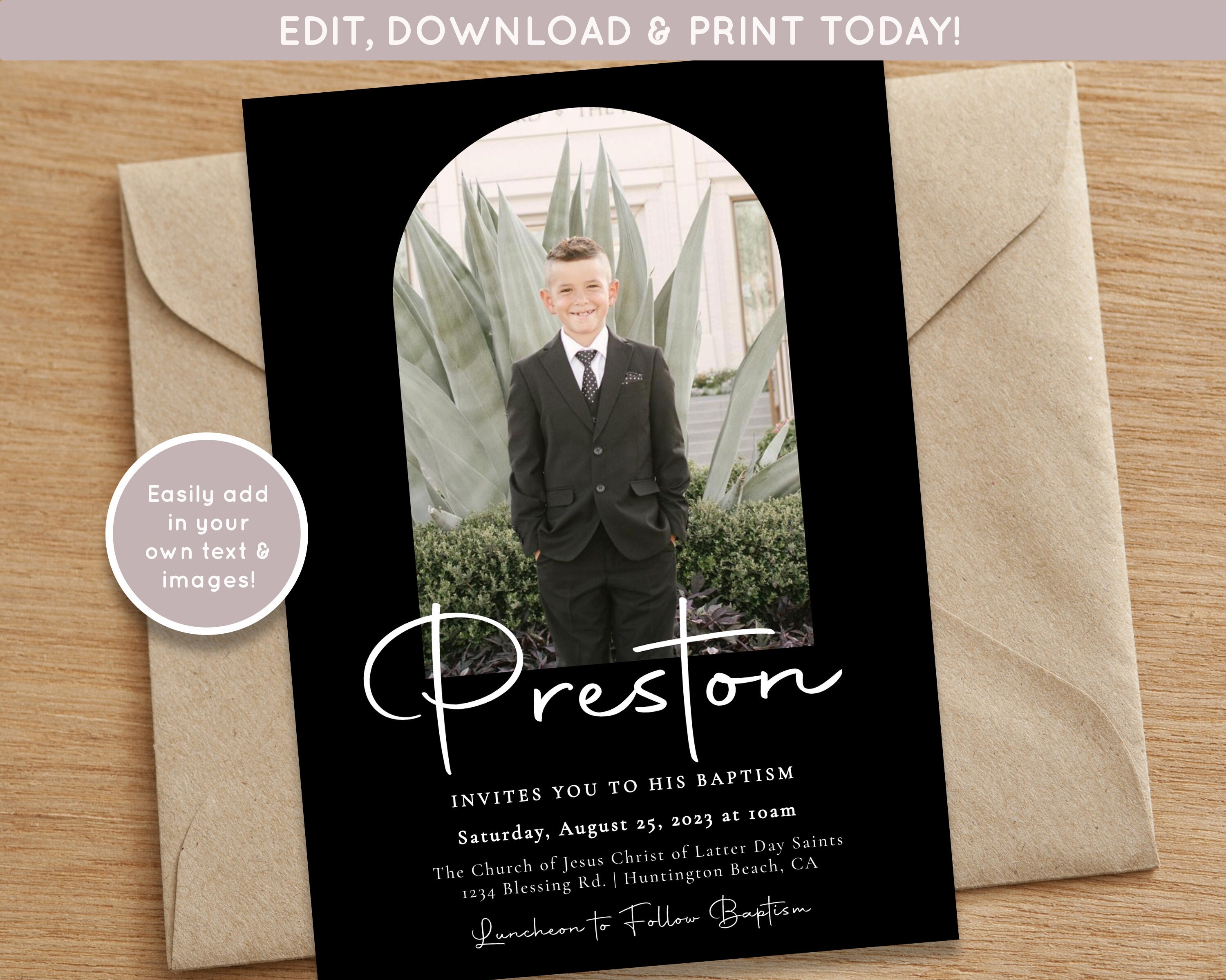 LDS Baptism Invitation Boy | Baptism Invitation Template | Editable ...