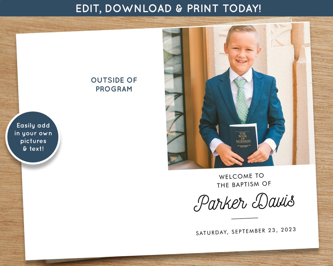 LDS Baptism Program Boy | Modern Baptism Program Editable | Baptism ...