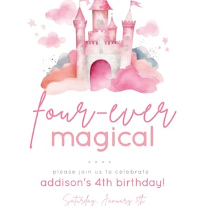 Four-ever Magical Birthday Invite Princess Party Girls - Etsy