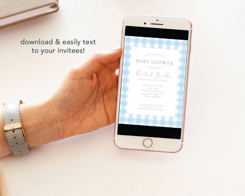 Blue Gingham Baby Shower Invite | Baby Boy Shower Invite | Classic Blue ...