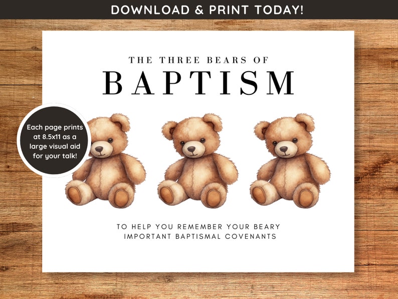 The Three Bears of Baptism LDS Printable Kit | Baptism Talk, Signs ...