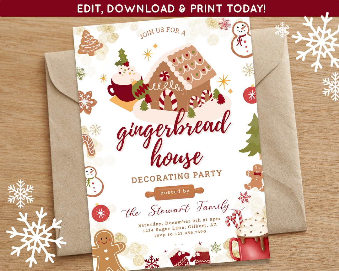 Gingerbread House Party Invite | Gingerbread Decorating Birthday Party ...