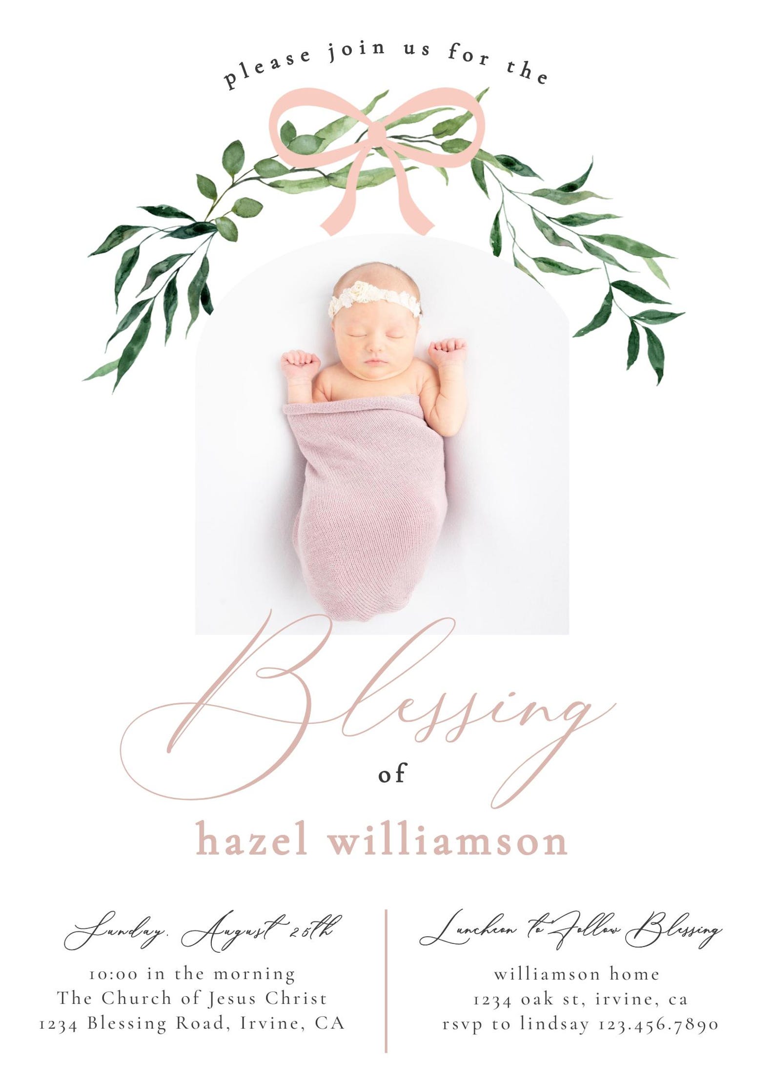 LDS Baby Blessing Invitation | Baby Girl Blessing Invite |christening ...