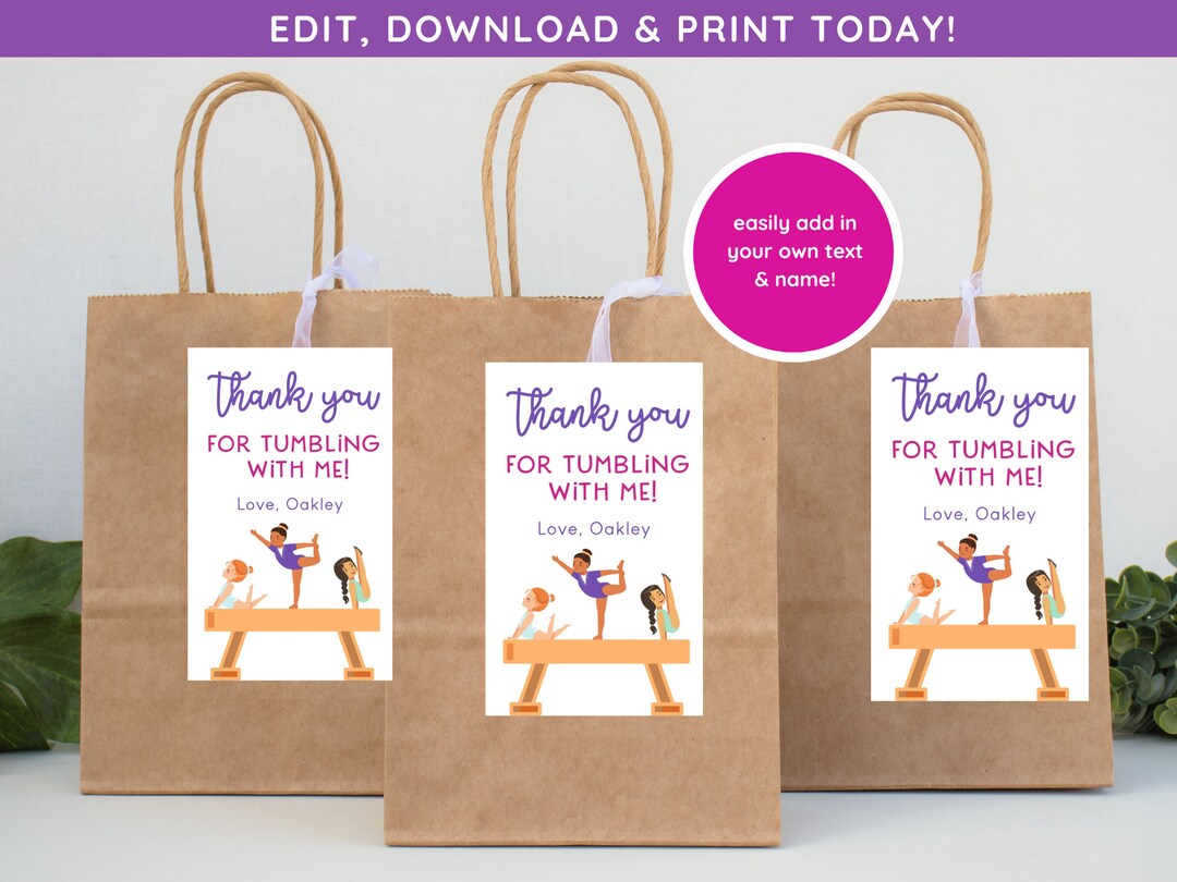 Gymnastics Party Favor Tag | Gymnastics Birthday Party Gift Tag | Girls ...