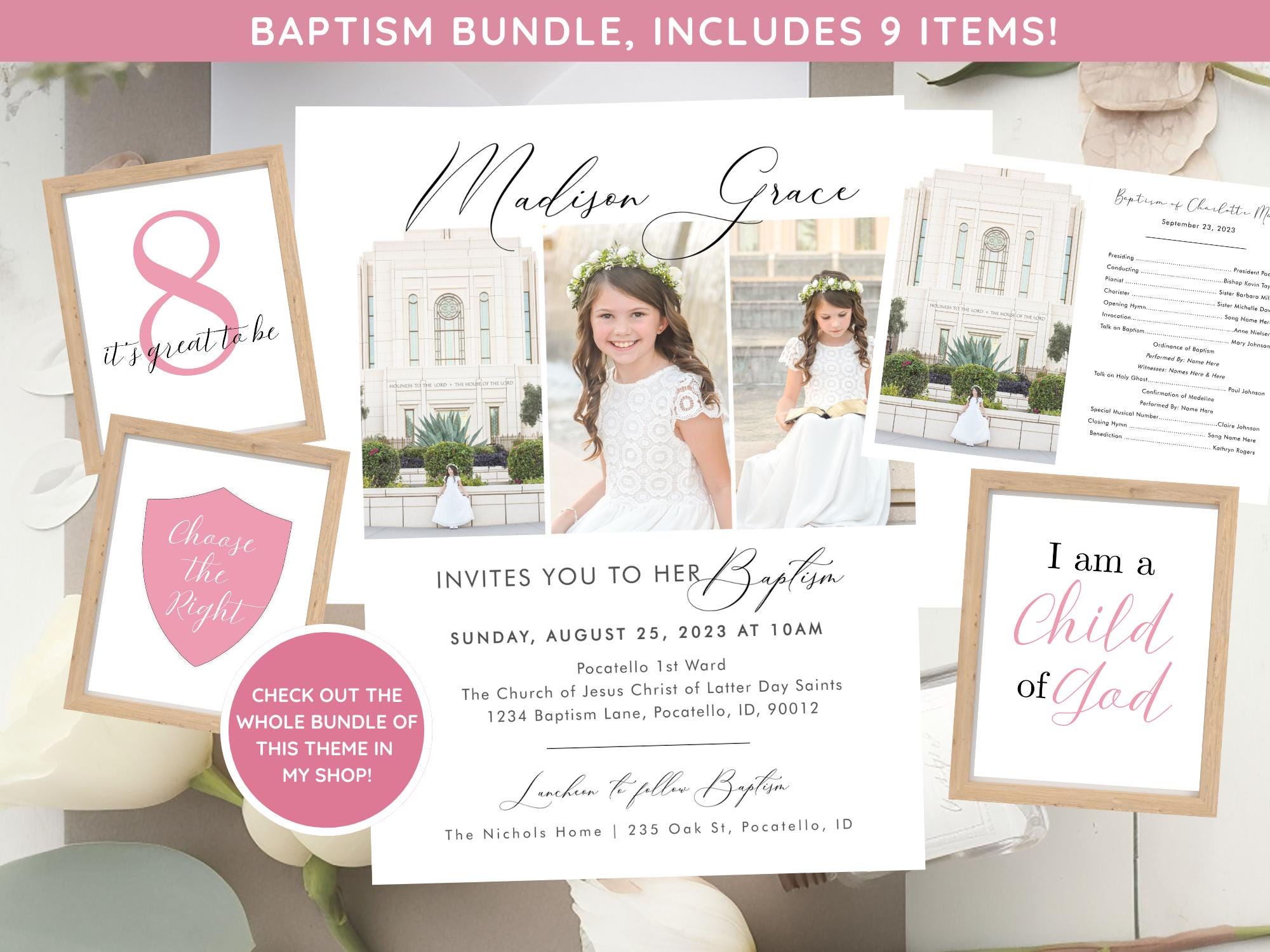 LDS Baptism Invitation Girl | Baptism Invitation Template | Editable ...