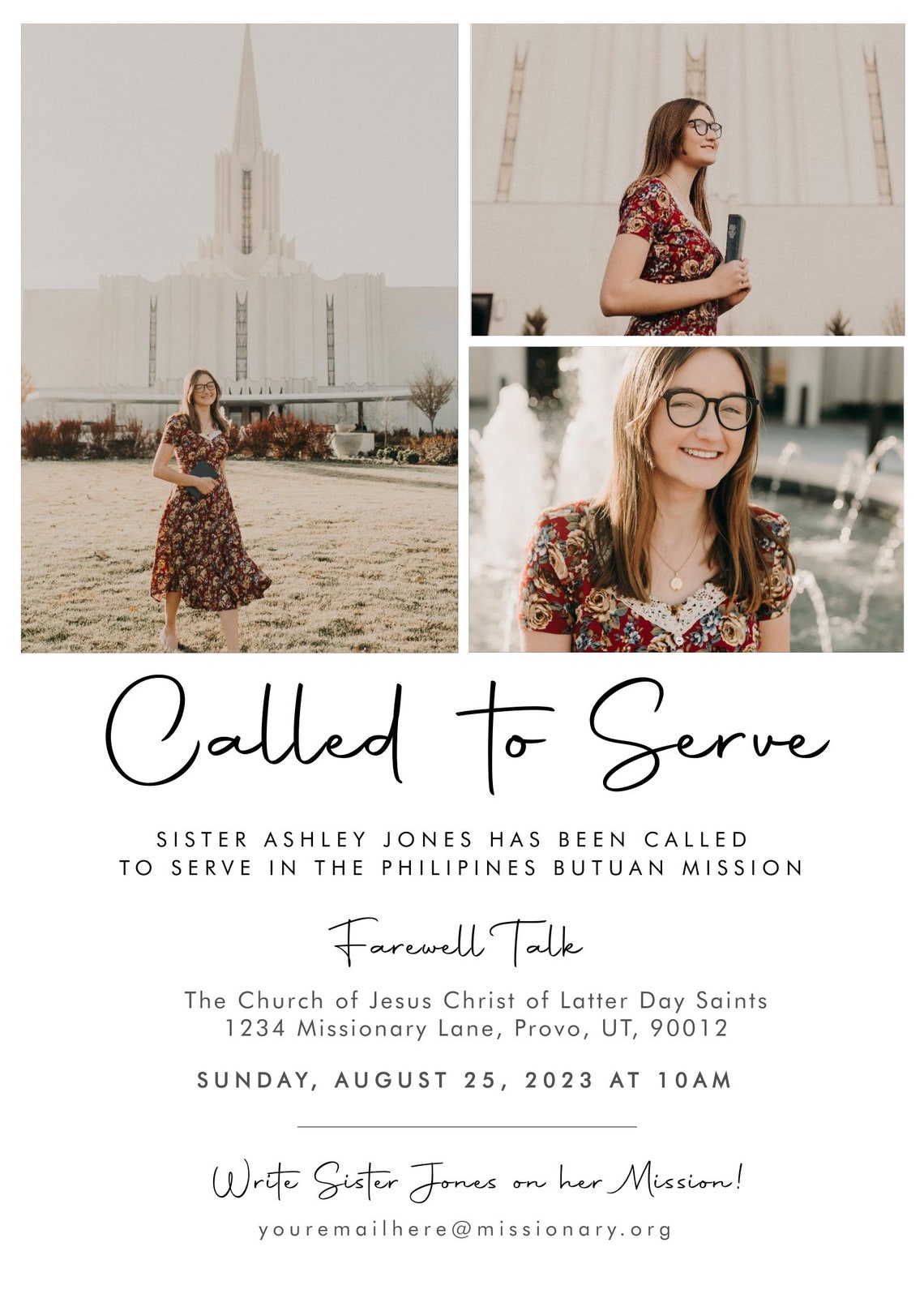 LDS Mission Farewell Invitation Sister Missionary Announcement Editable ...