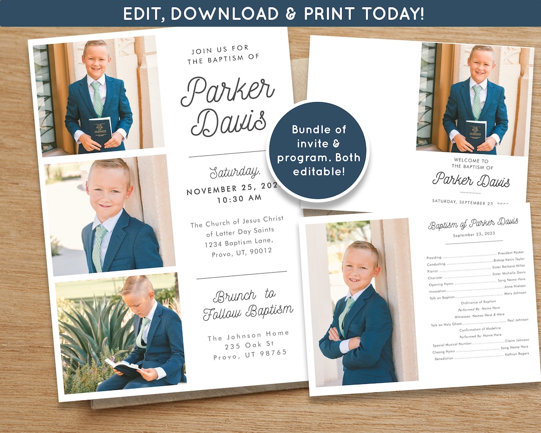 Baptism Bundle Invite and Program | LDS Baptism Boy | Modern Baptism ...