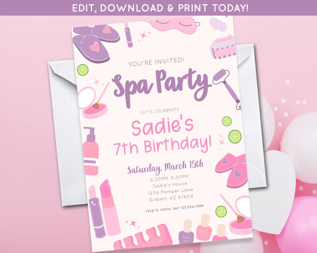 Spa Party Invite | Spa Birthday Party Invite | Girls Birthday Party ...