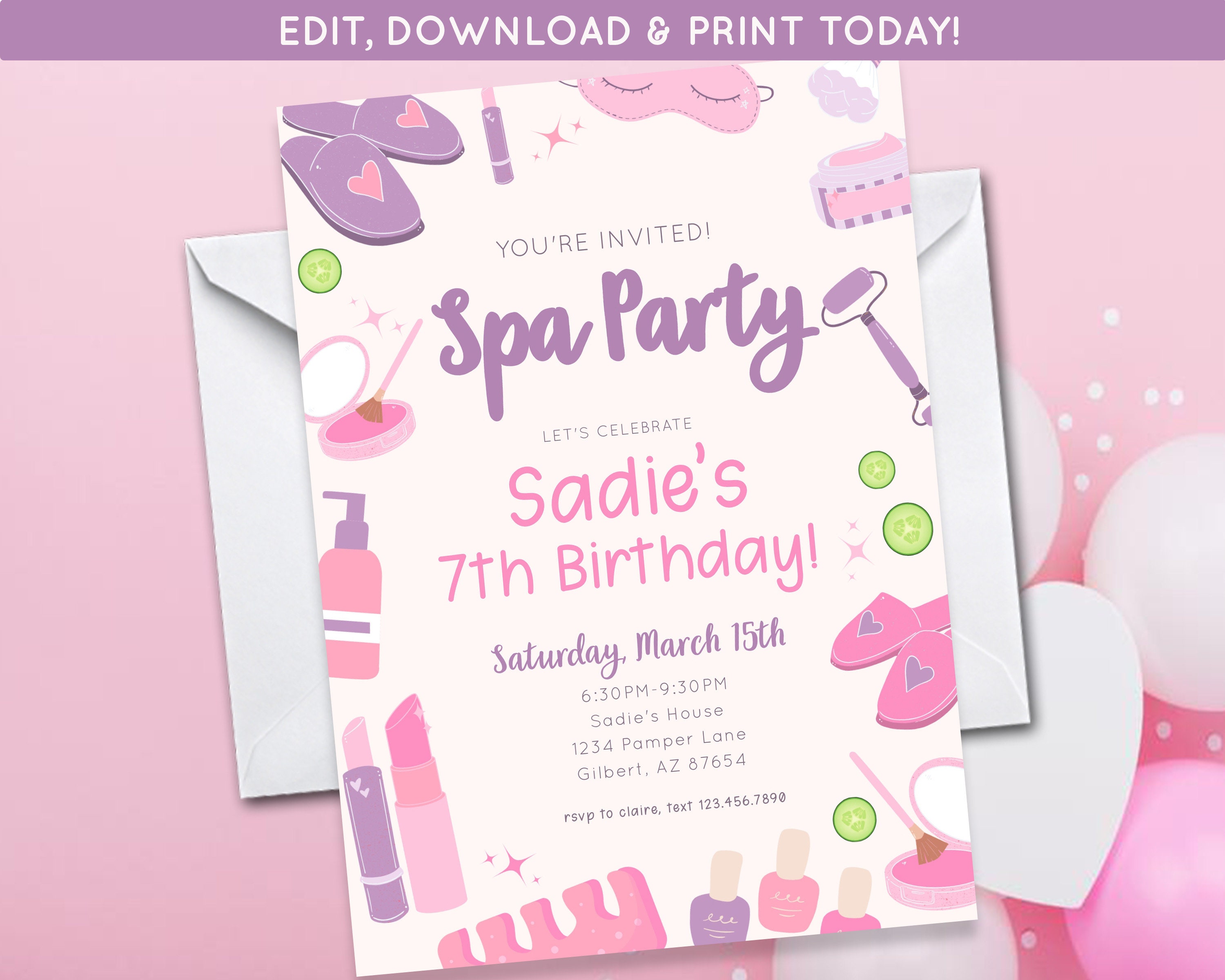 Spa Party Favor Tag Spa Birthday Party Invite Spa Party Thank You Tag ...