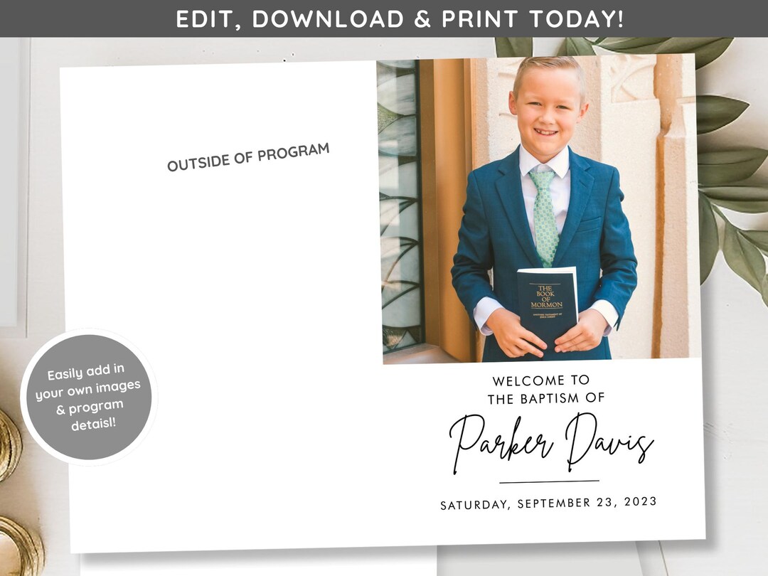 LDS Baptism Program Boy | Modern Baptism Program Editable | Baptism ...