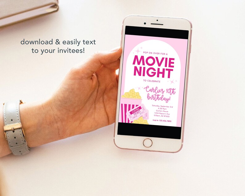 Girls Movie Night Birthday Invitation | Popcorn Kids Birthday ...