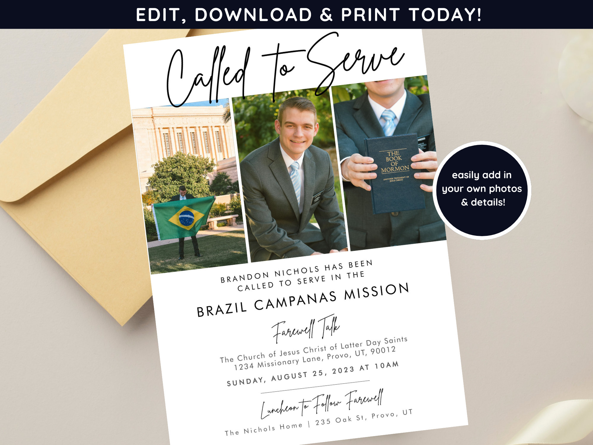 LDS Mission Farewell Invitation Missionary Announcement Editable ...
