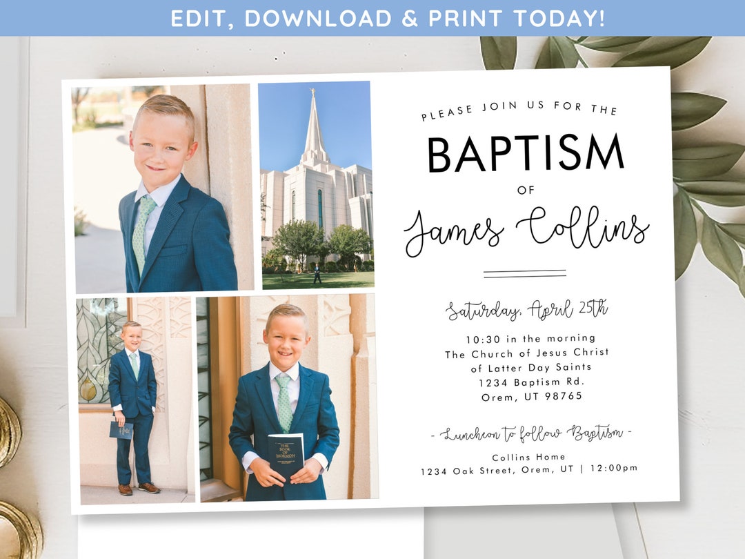 LDS Baptism Invitation Boy | Baptism Invitation Template | Editable ...