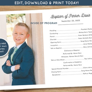 LDS Baptism Program Boy | Modern Baptism Program Editable | Baptism ...