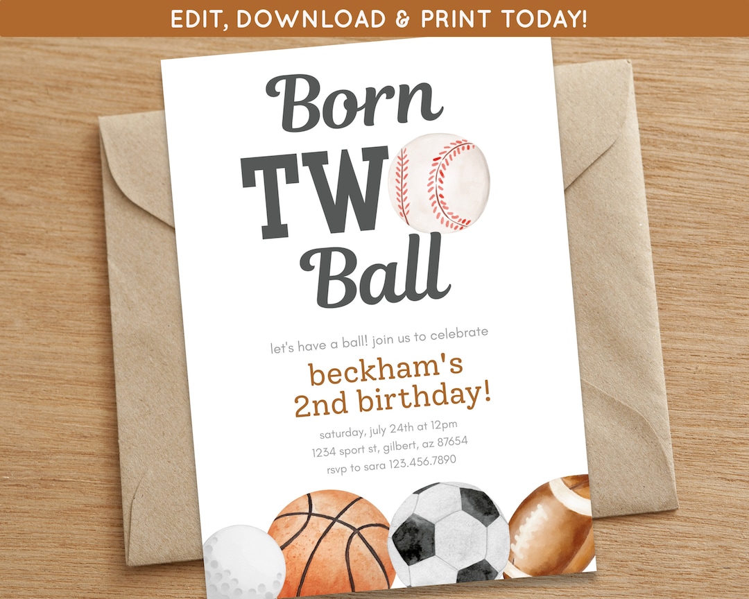 Sports Theme Birthday Party | Boys Second Birthday | Born 2 Ball Invite ...