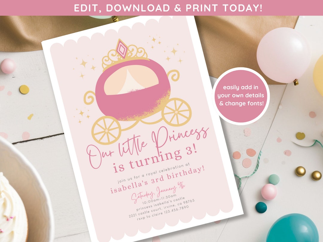 Princess Birthday Invite | Princess Party | Girls Third Birthday Party ...