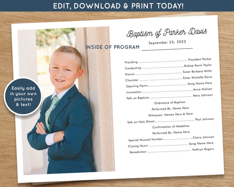 Baptism Bundle Invite and Program | LDS Baptism Boy | Modern Baptism ...