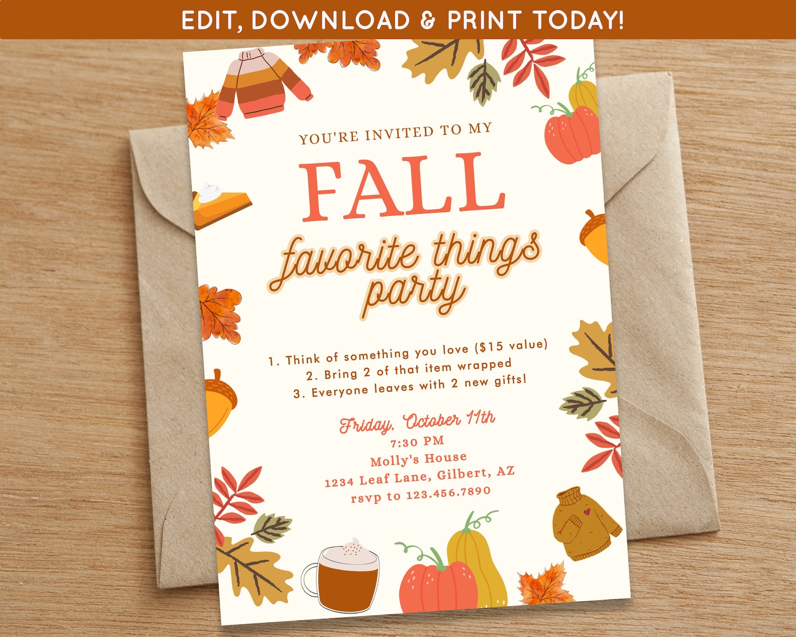 Fall Girls Night Invite | Fall Favorite Things Party Invite | Pumpkin ...