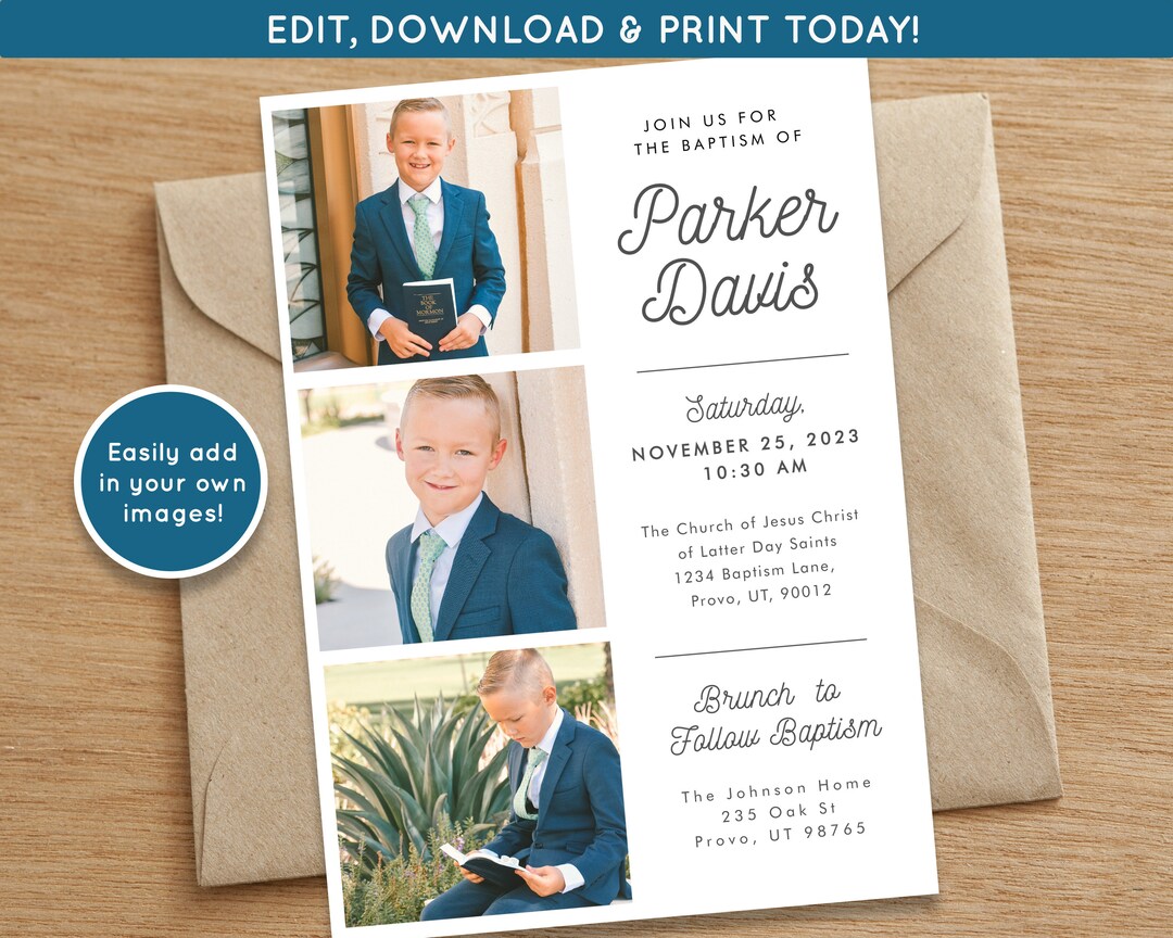 LDS Baptism Invitation Boy | Baptism Invitation Template | Editable ...
