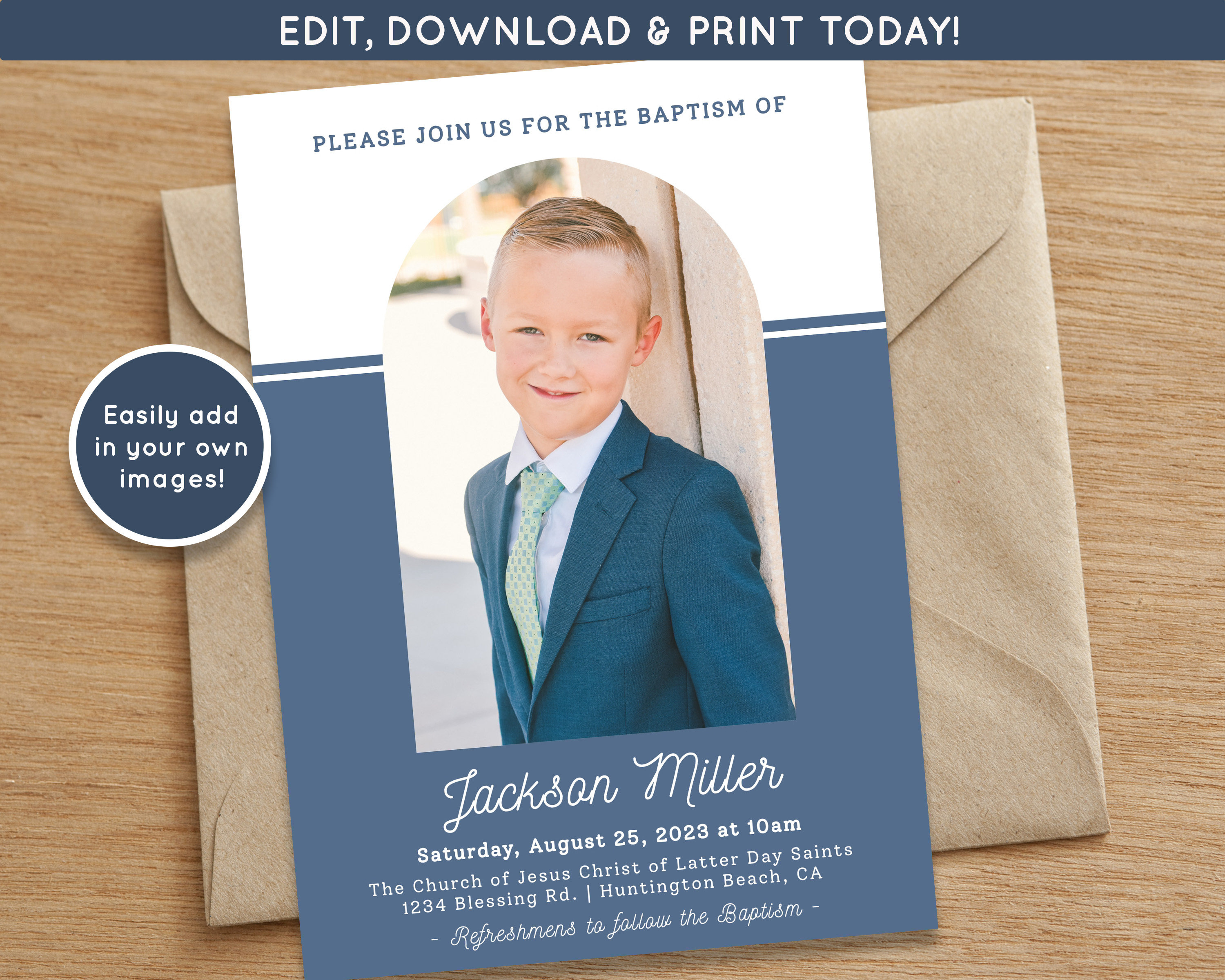 LDS Baptism Invitation Boy | Baptism Invitation Template | Editable ...