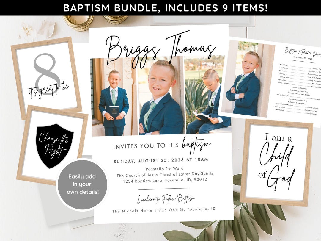 Baptism Bundle Invite and Program | LDS Baptism Boy | Modern Baptism ...