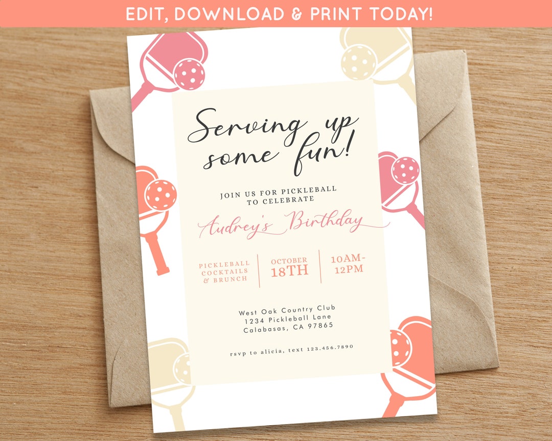 Pickleball Invite | Womens Pickleball Birthday Party | Girls Birthday ...