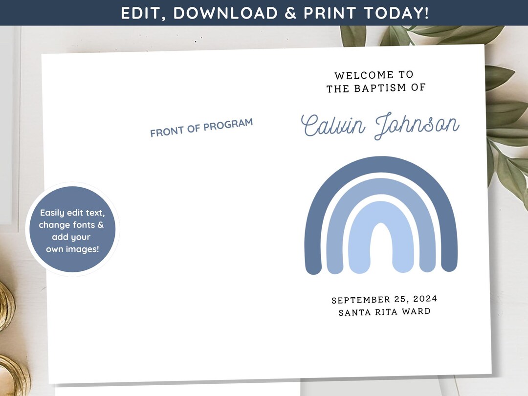 LDS Baptism Program Boy | Modern Baptism Program Editable | Baptism ...