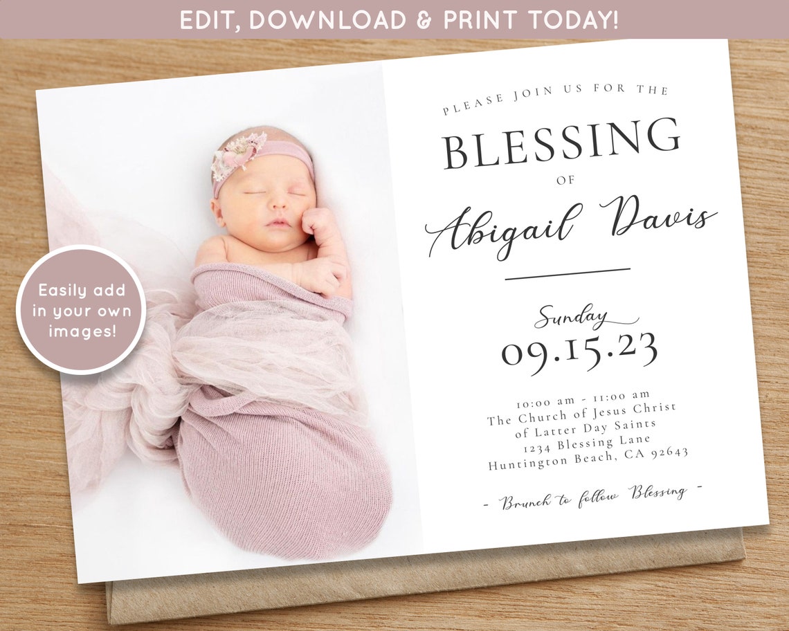 LDS Baby Blessing Invitation Girl Blessing Invitation - Etsy