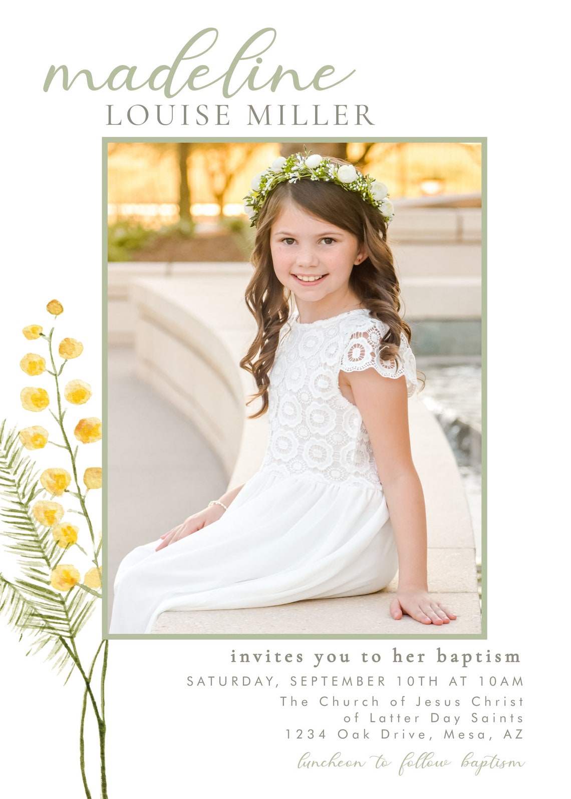 LDS Baptism Invitation Girl Baptism Invitation Template Editable ...