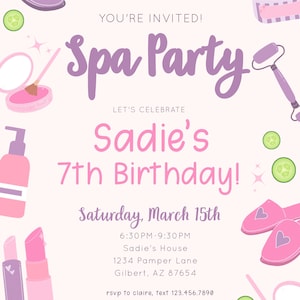 Spa Party Invite | Spa Birthday Party Invite | Girls Birthday Party ...