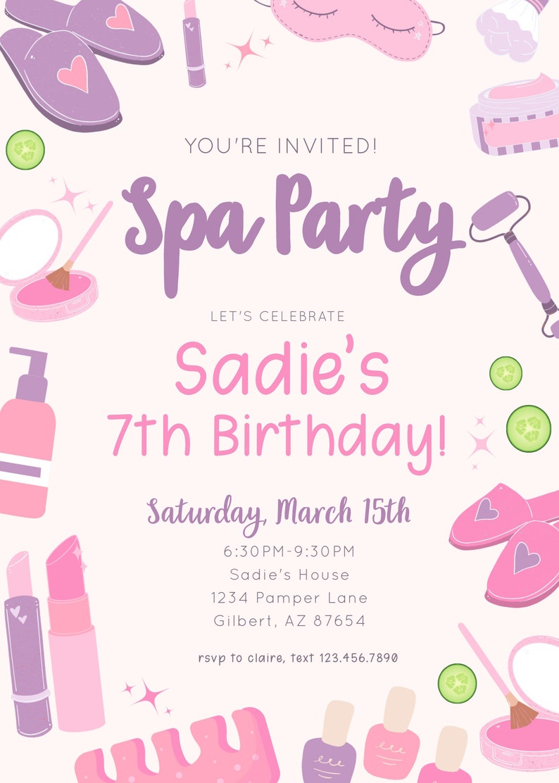 Spa Party Invite Spa Birthday Party Invite Girls Birthday - Etsy