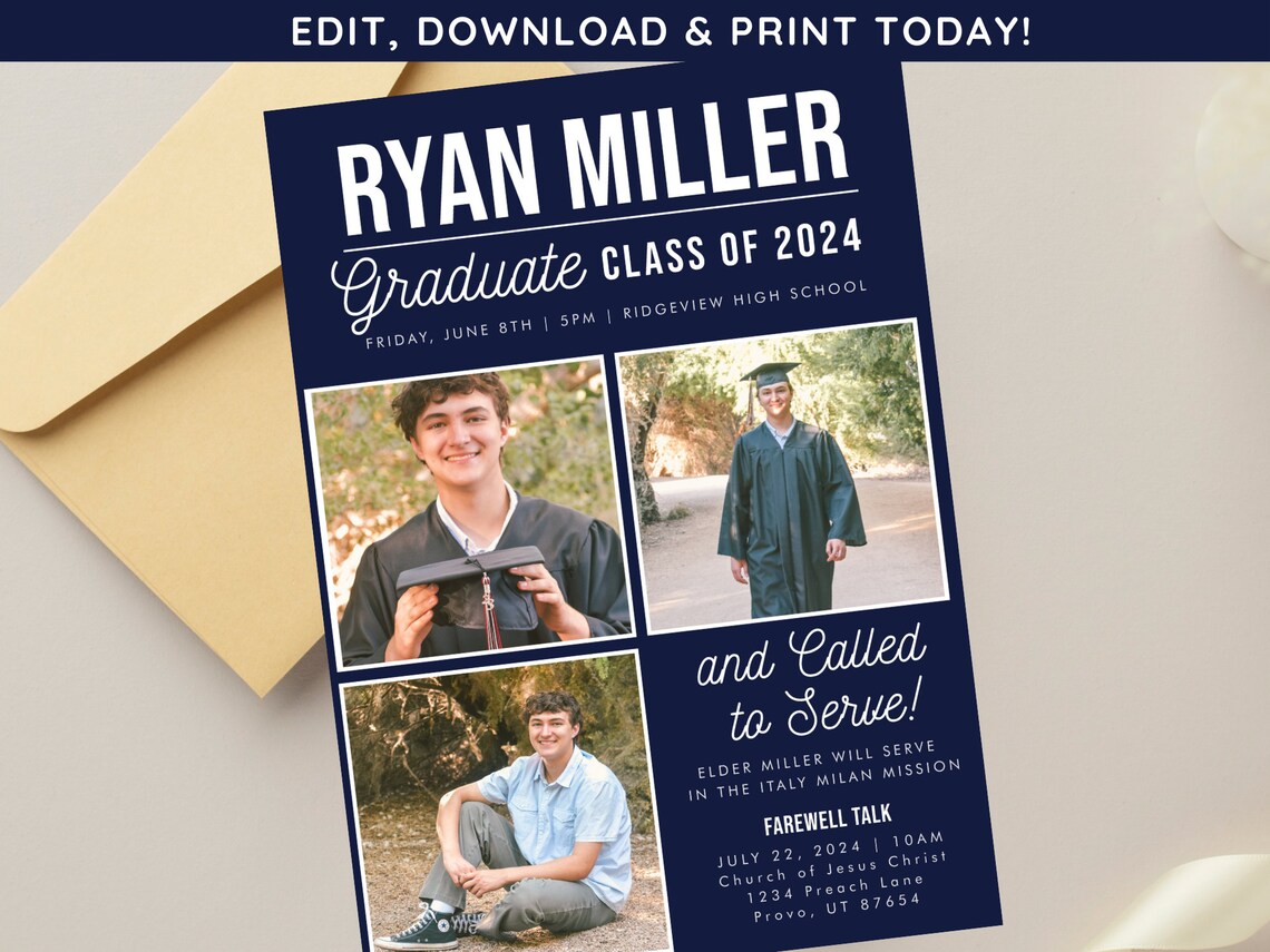 Graduation and Mission Combo Announcement LDS Mission Farewell Invitate ...