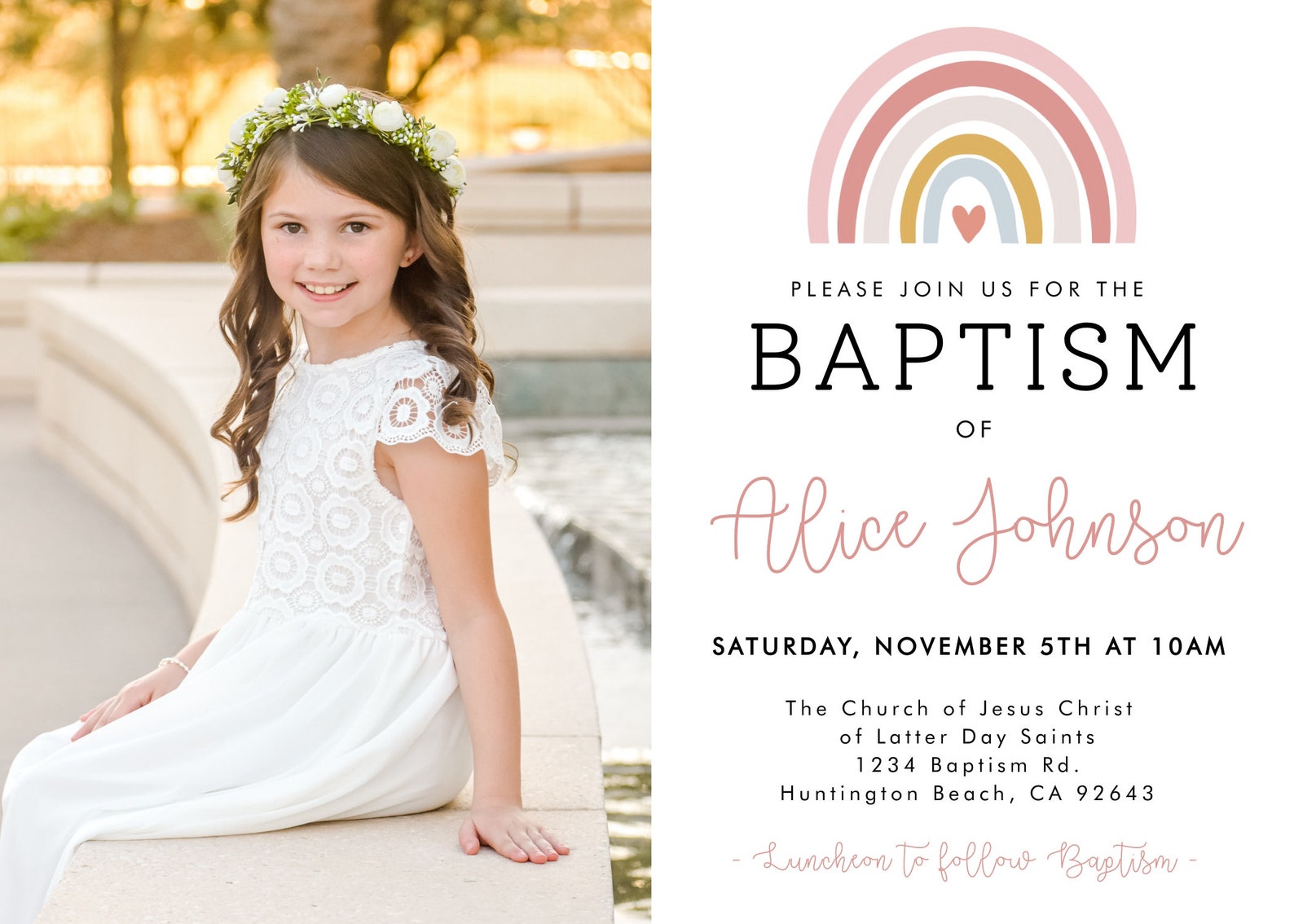 LDS Baptism Invitation Girl | Baptism Invitation Editable | Rainbow ...