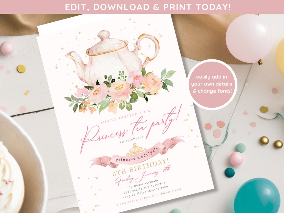 Princess Tea Party Birthday Invite | Princess Par-tea Invite | Girls ...
