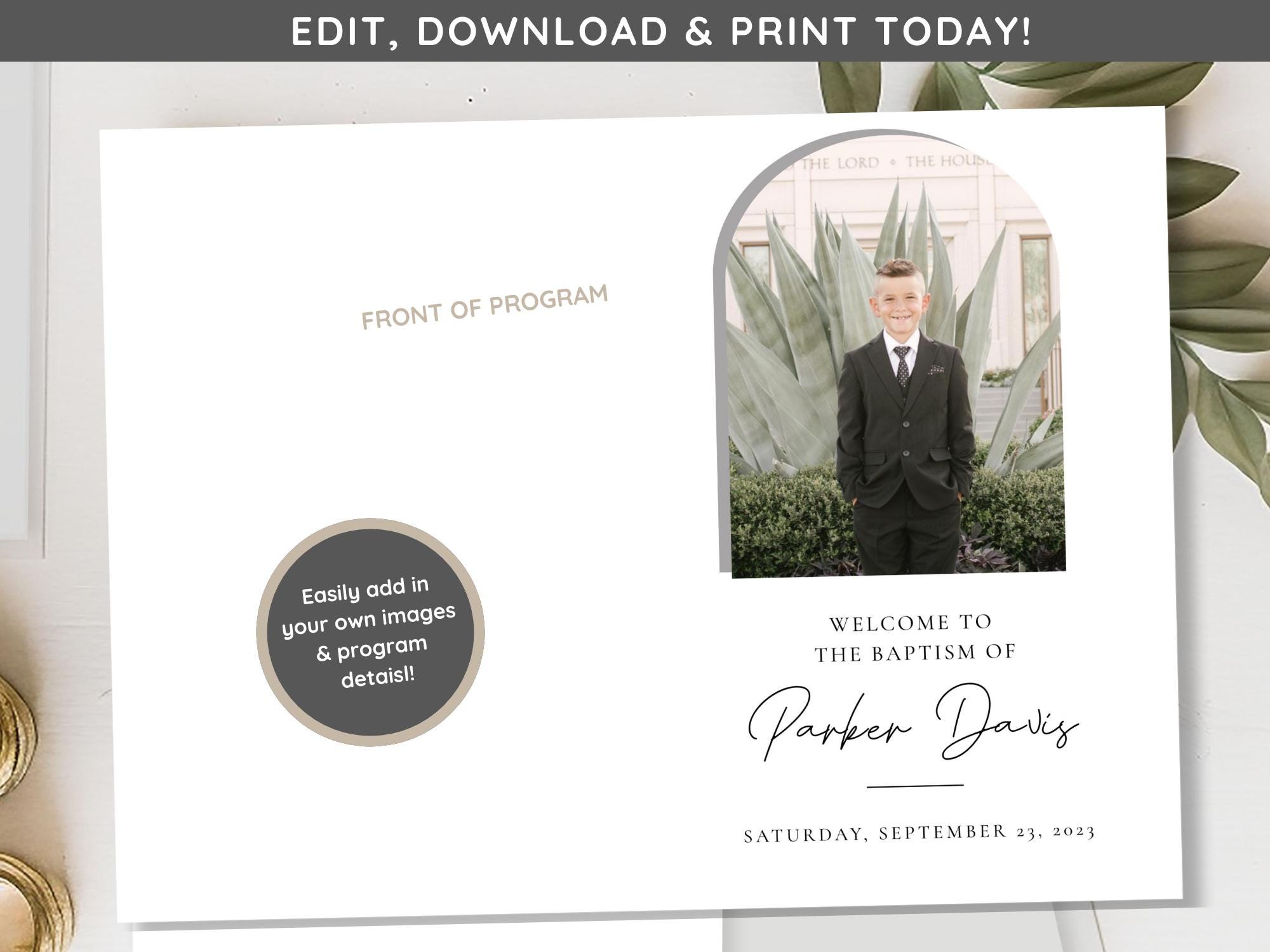 LDS Baptism Program Boy | Modern Baptism Program Editable | Arch ...