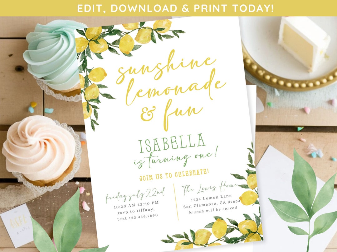 Lemon Birthday Invite | Lemon First Birthday Invite | Sunshine ...