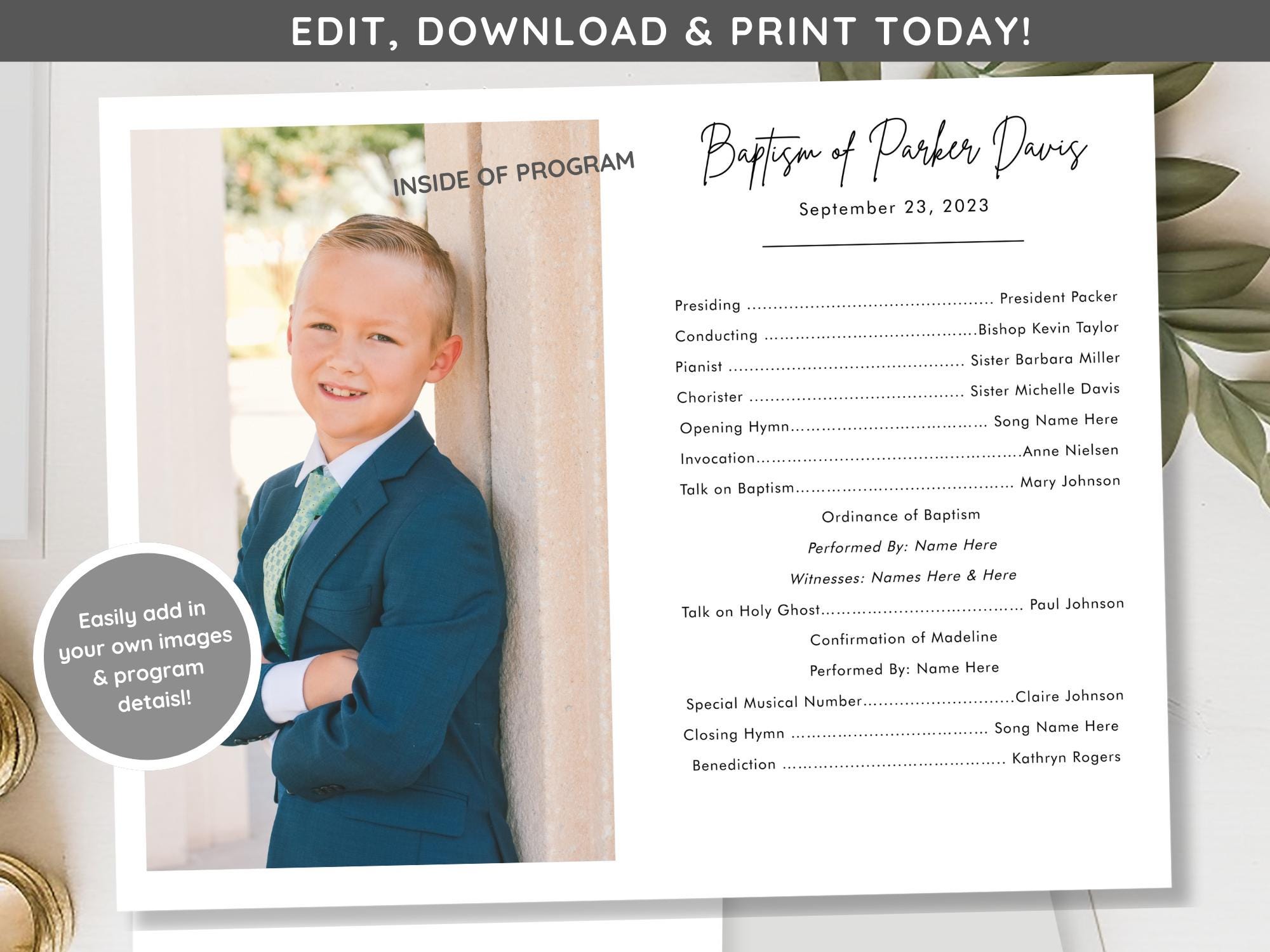 LDS Baptism Program Boy | Modern Baptism Program Editable | Baptism ...