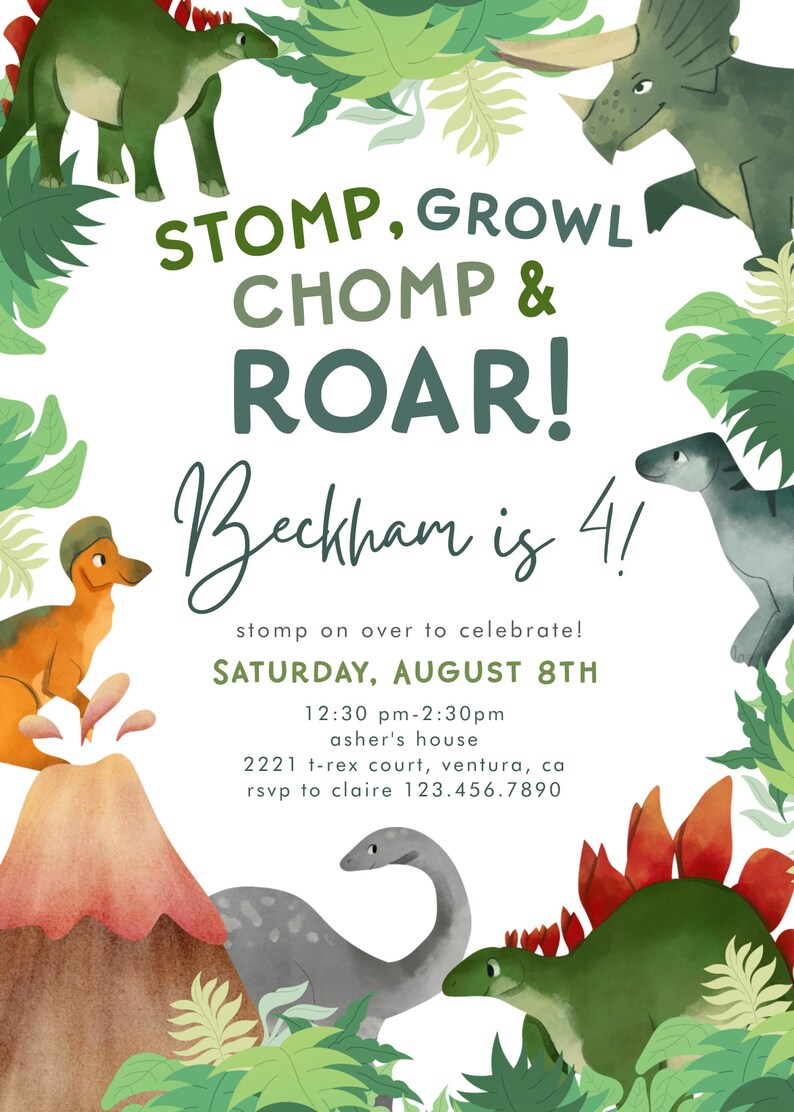 Four-a-saurus Dinosaur Invite Dinosaur Birthday Party Invite Dino Boys ...