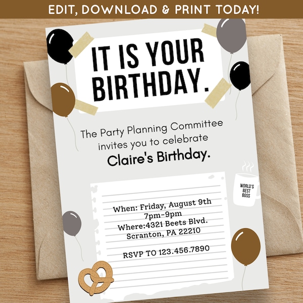 The Office Birthday Invite - Etsy