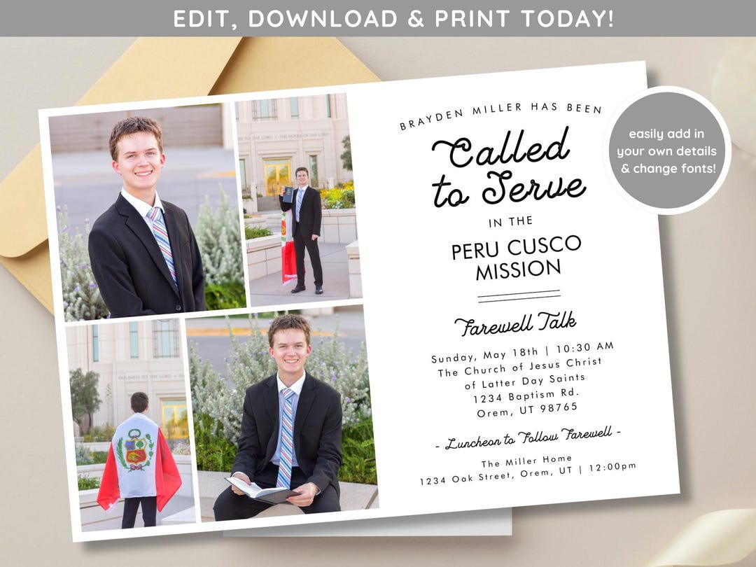 LDS Mission Farewell Invitation | Missionary Announcement Editable ...
